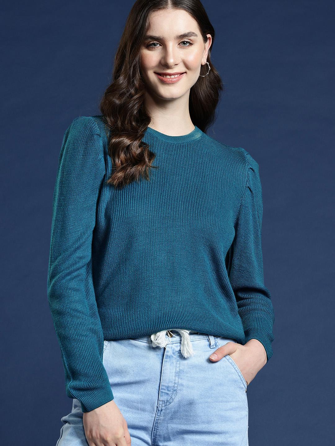 Buy Mast & Harbour Solid Puff Sleeves Acrylic Pullover - Sweaters for ...