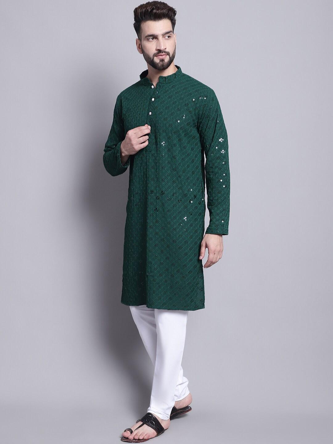 Buy SOJANYA Geometric Embroidered Regular Pure Cotton Kurta With ...