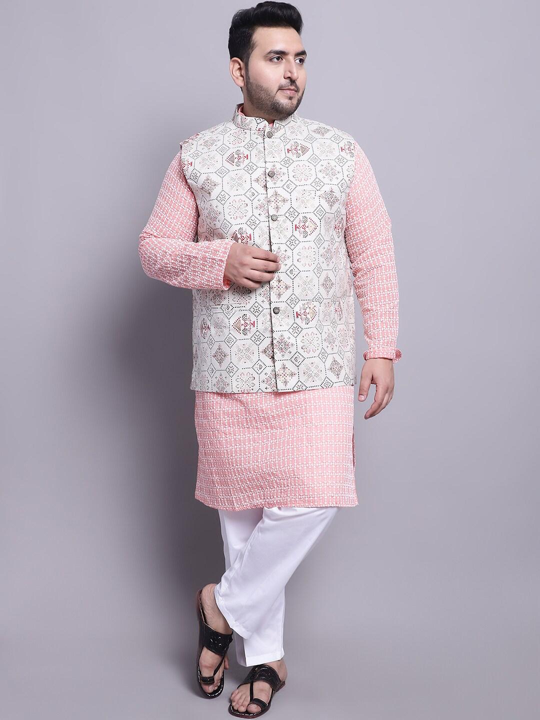 Buy SOJANYA PLUS Floral Embroidered Regular Cotton Linen Kurta With ...