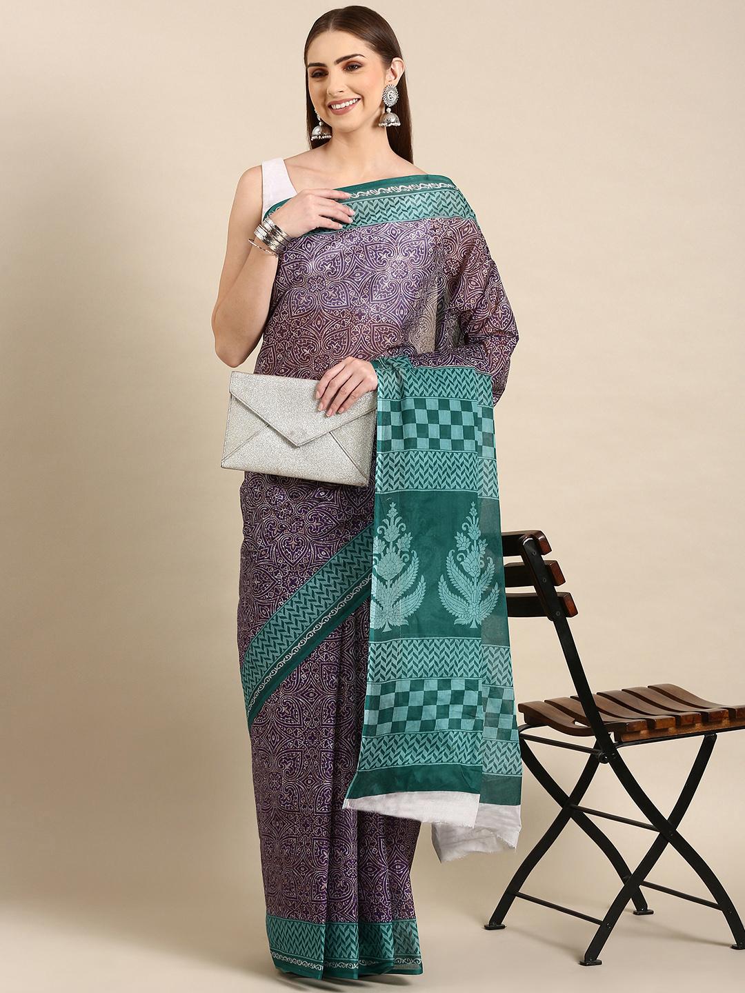 Buy SHANVIKA Ethnic Motifs Printed Pure Cotton Saree - Sarees for Women ...