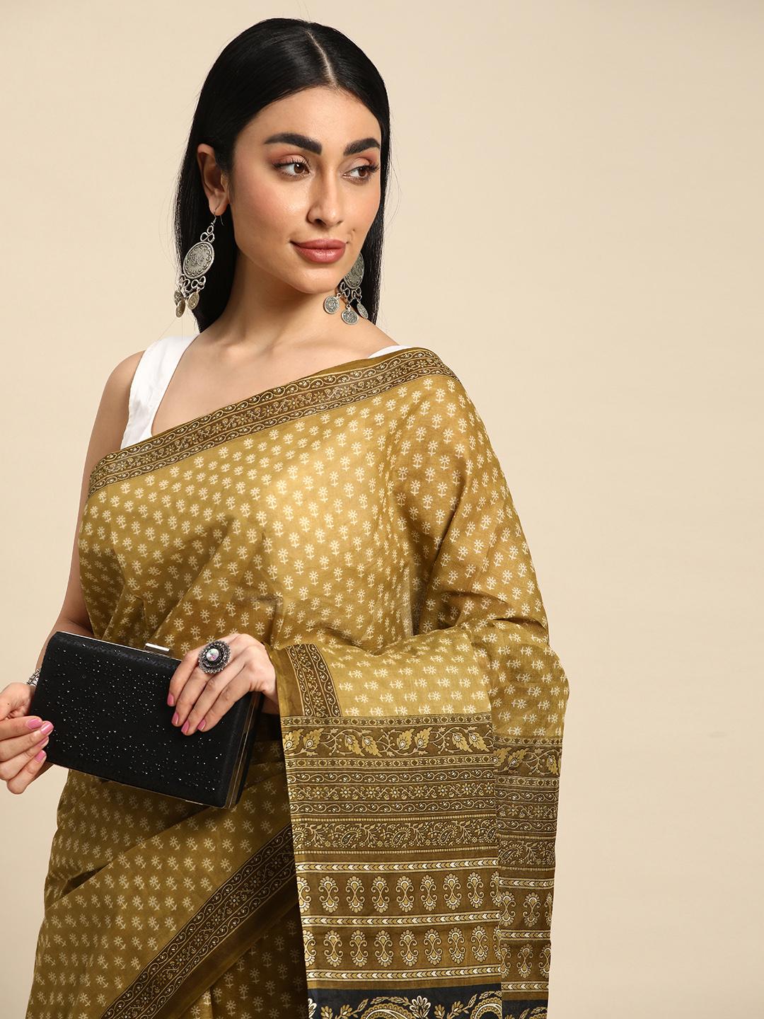Buy SHANVIKA Ethnic Motifs Printed Pure Cotton Block Print Saree ...