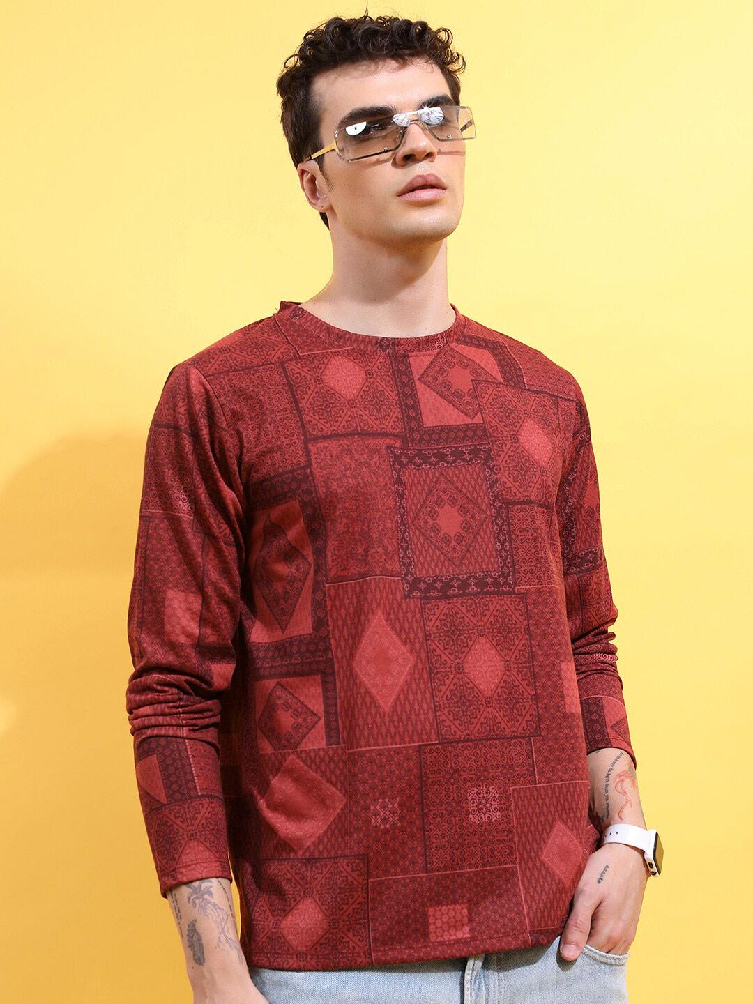 Buy HIGHLANDER Rust Coloured Ethnic Printed T Shirt - Tshirts for Men ...