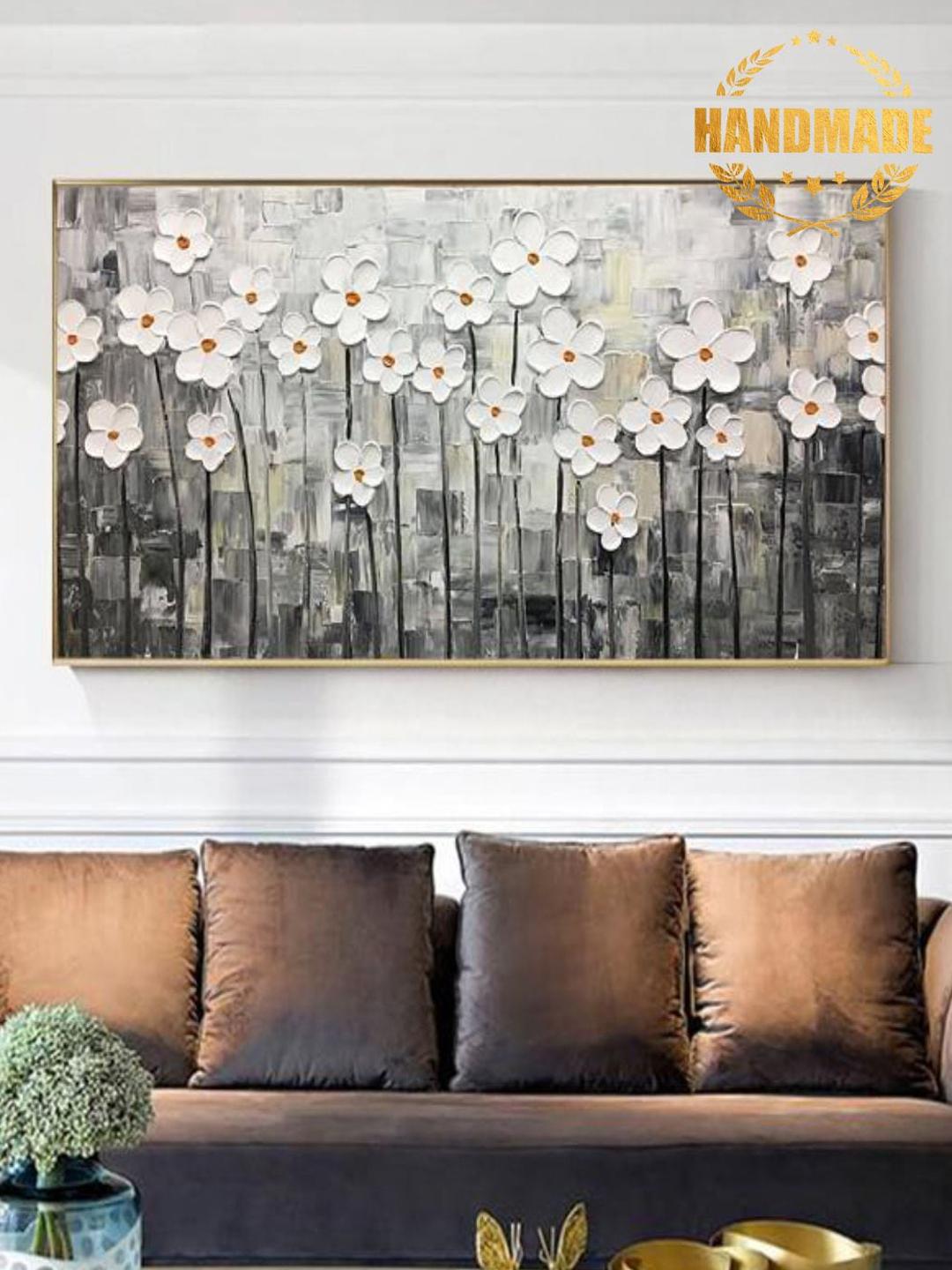 Buy THE HANDMADE FLAIR Grey & White Flower Painting Wall Art - Wall Art ...