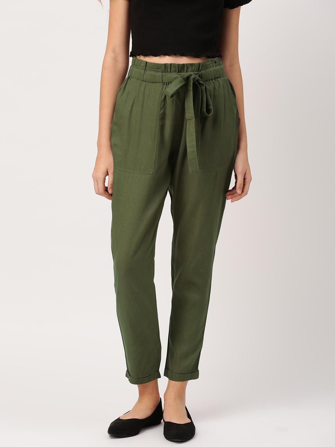 Buy Ms.Taken By Kriti Sanon Women Olive Green Solid Trousers - Trousers ...