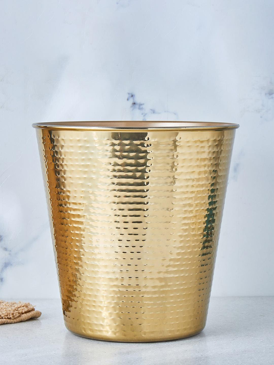 Buy Home Centre Harbour Golden Textured Stainless Steel Waste Bin 7L ...