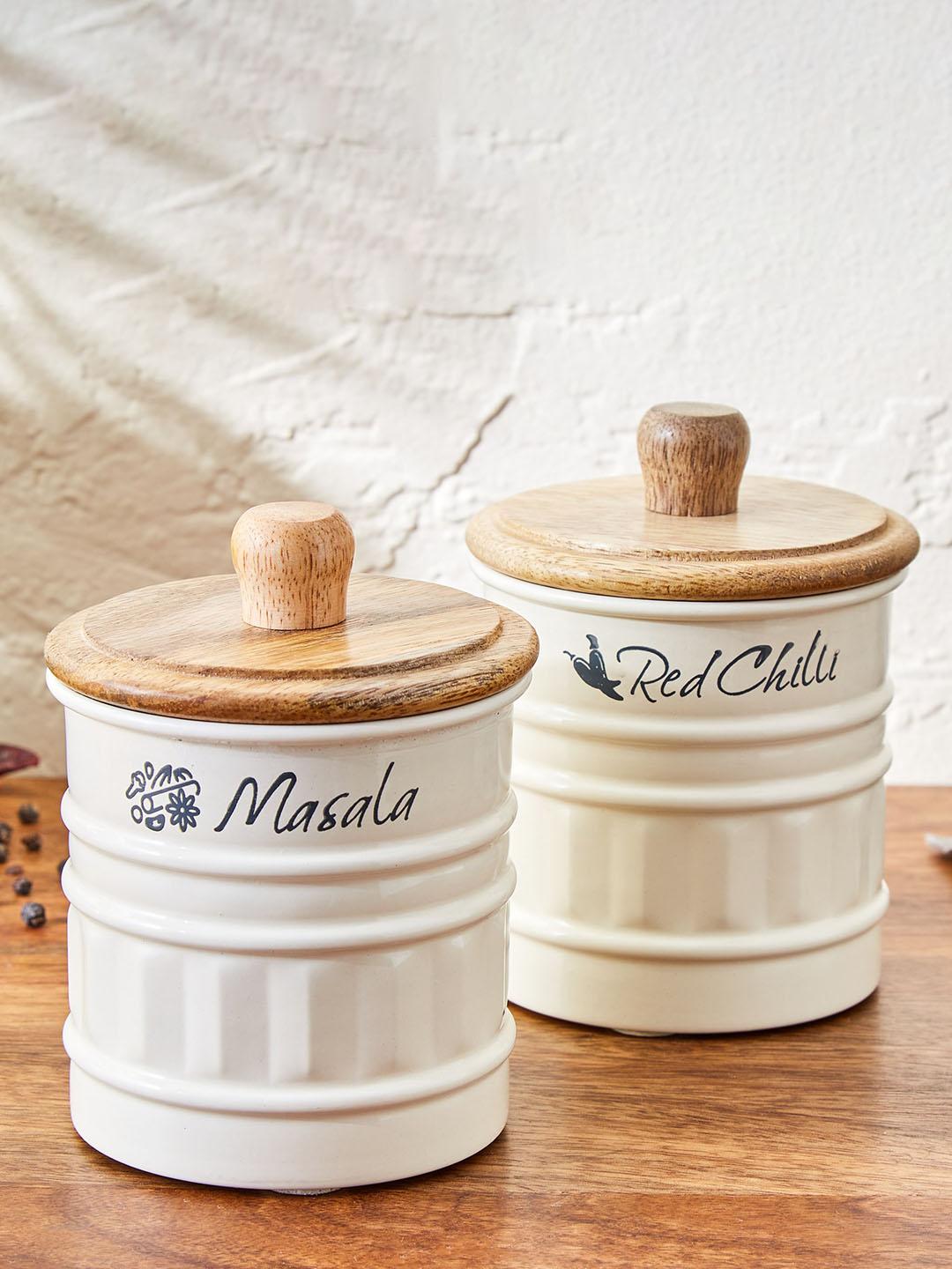Buy Home Centre Mirage Off White & Beige 2 Pieces Metal Spice Boxes ...