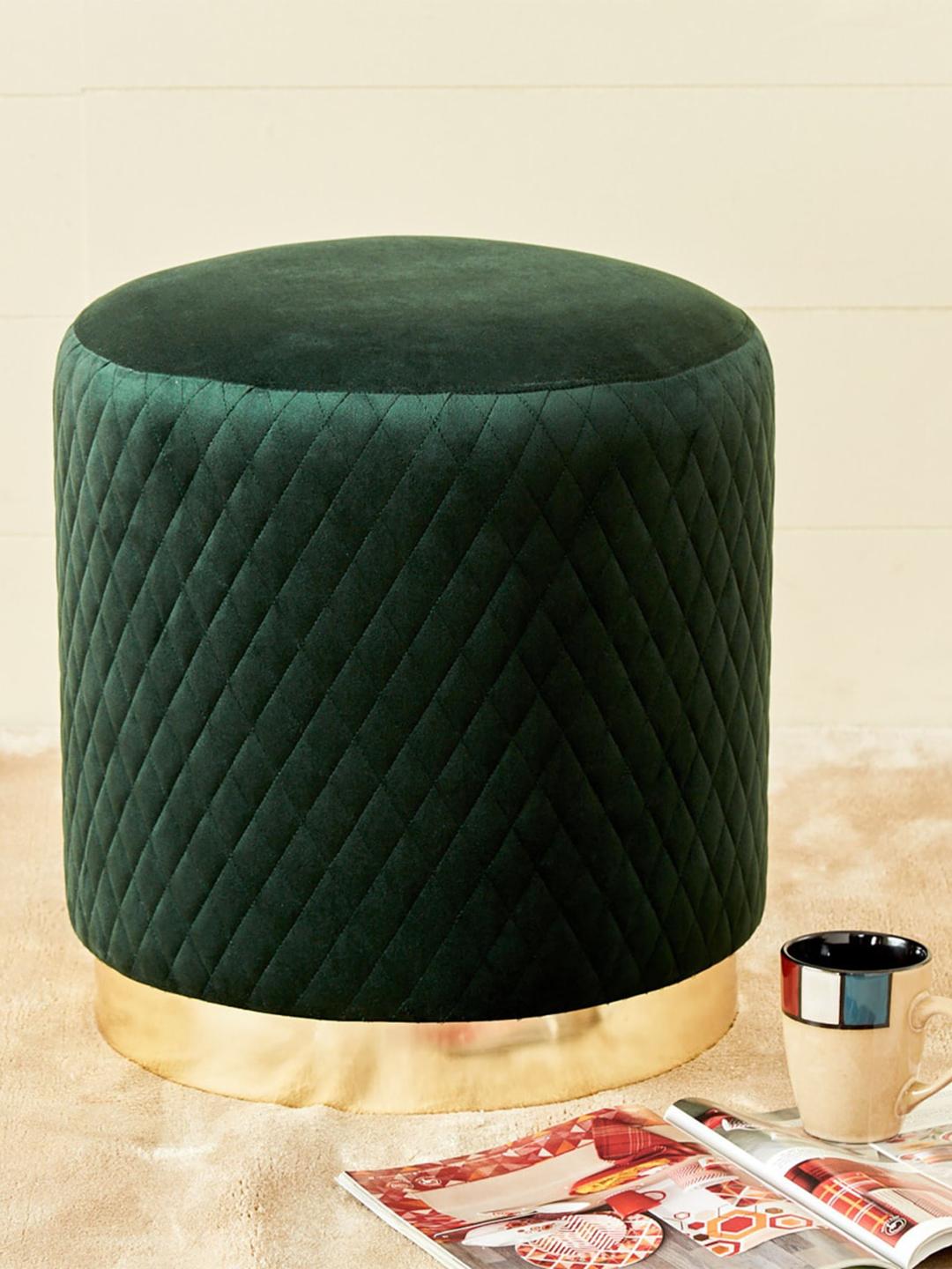 Buy Home Centre Monarch Self Design Green Round Ottoman - Ottomans for ...