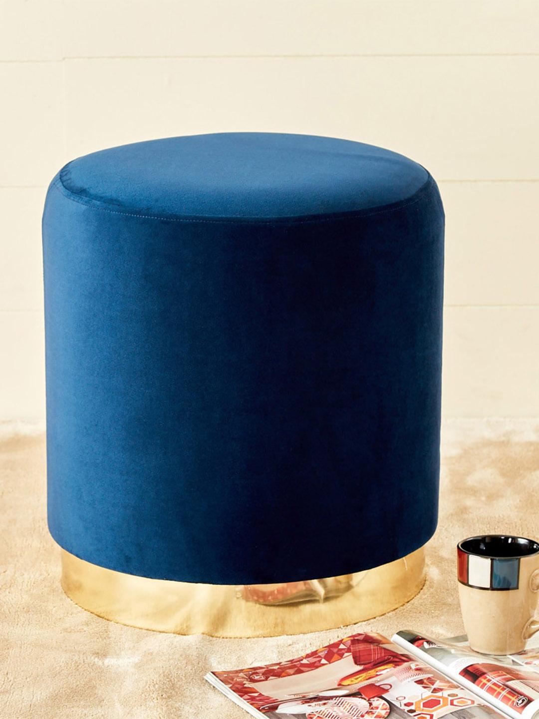 Buy Home Centre Velvetica Blue Round Ottoman - Ottomans for Unisex ...