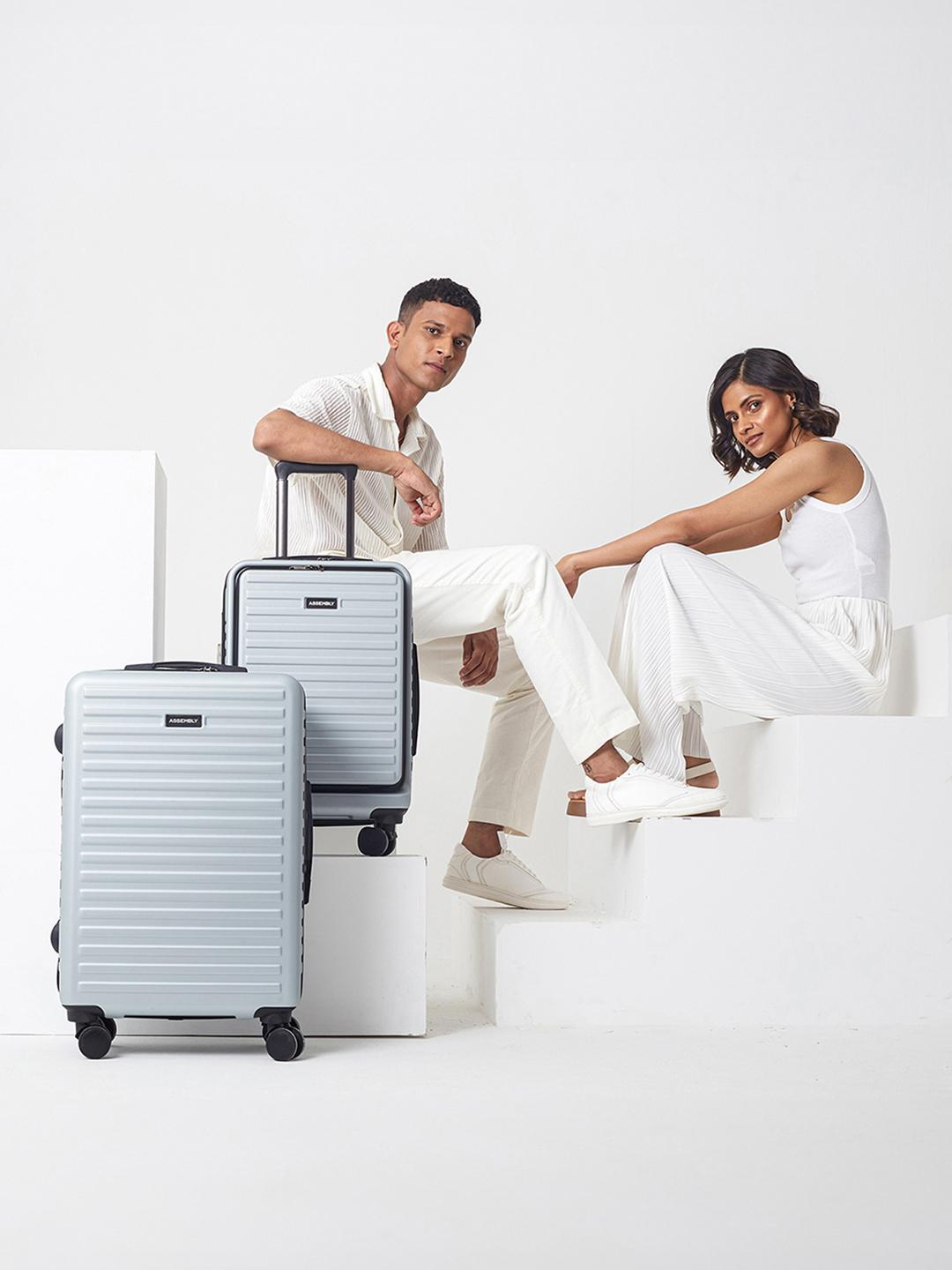 Buy Assembly Silver Set Of 2 Textured Hard Sided Trolley Bags 40L 60L ...