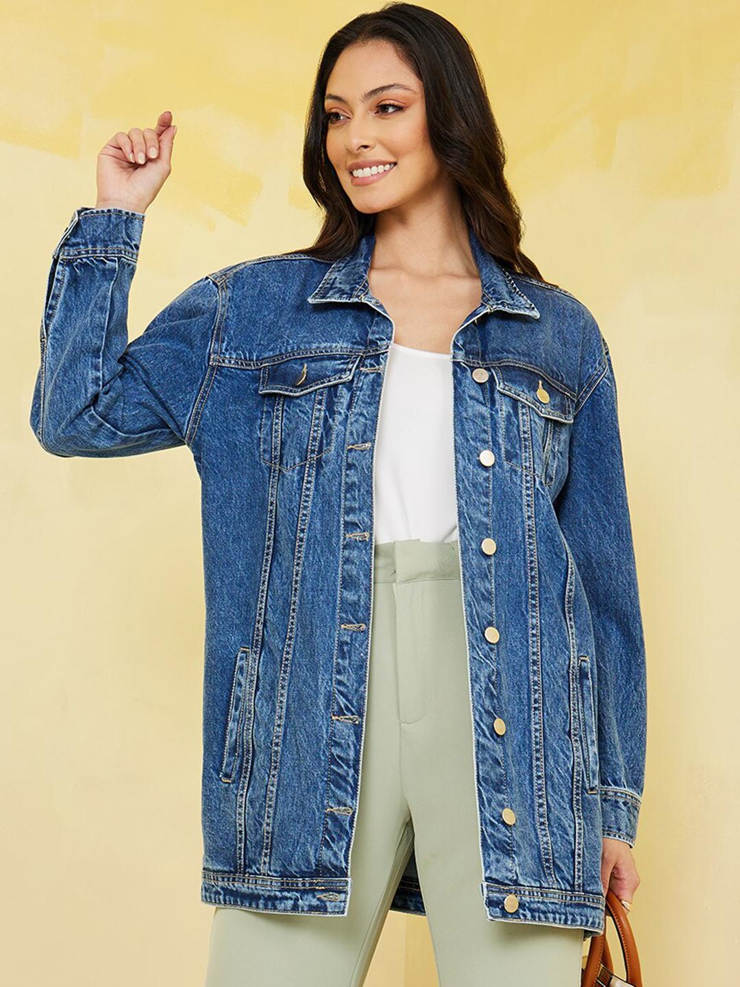 Buy Styli Regular Fit Longline Denim Jacket With Belt Tie - Jackets for ...