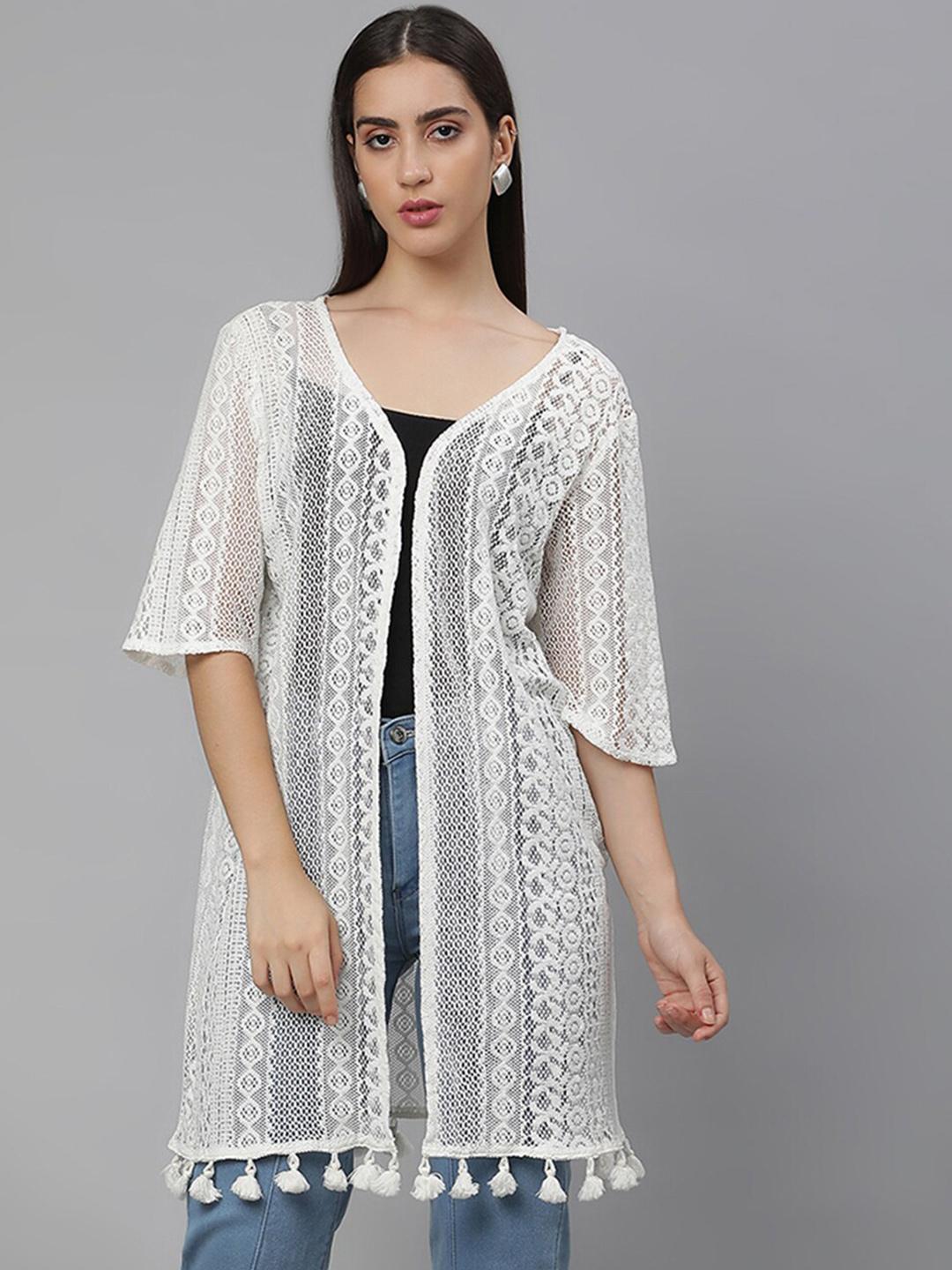 Buy UnaOne Self Design Front Open Pure Cotton Longline Shrug - Shrug ...