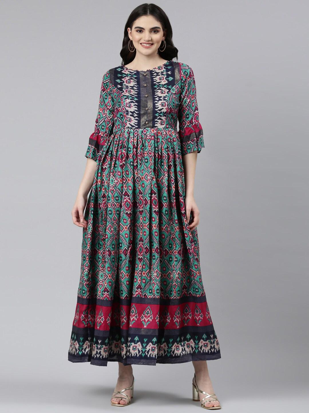 Buy Neerus Ethnic Motifs Printed Cotton Maxi Dress - Dresses for Women ...