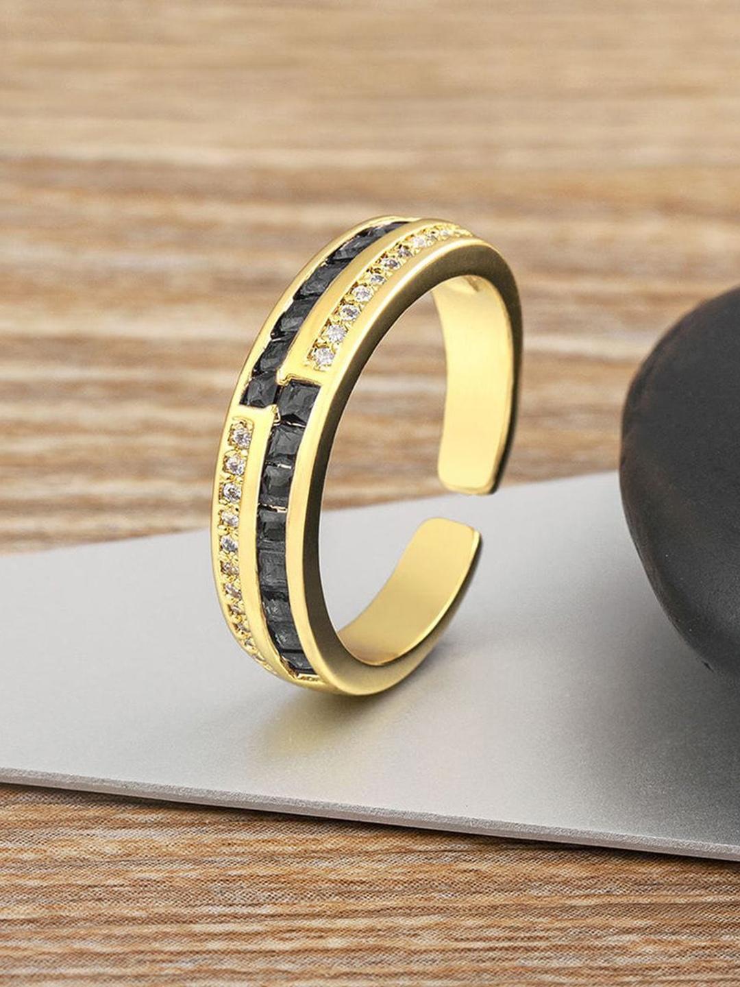 Buy ZIVOM 18K Gold Plated Zig Zag Cubic Zirconia Studded Ring - Ring ...