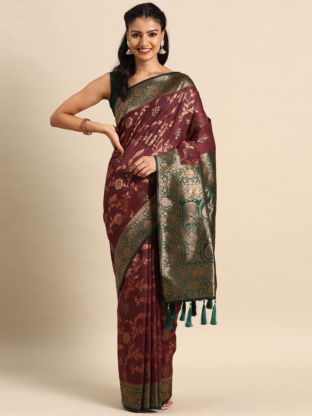 Buy MANOHARI Ethnic Motifs Woven Design Zari Banarasi Saree - Sarees ...