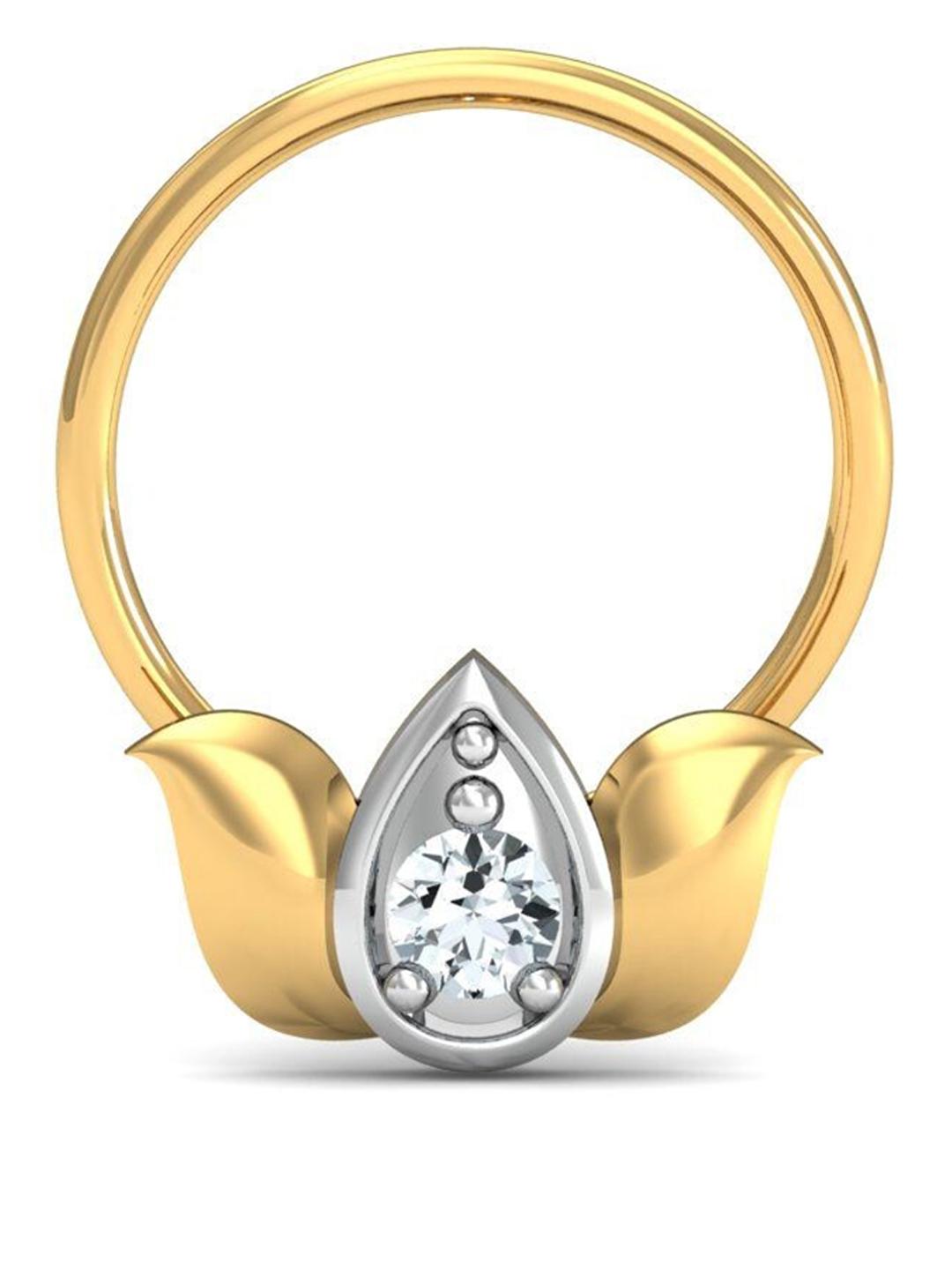 Buy KUBERBOX Lotus 18KT Gold Diamond Studded Nose Pin 0.36 Gm - Nosepin ...