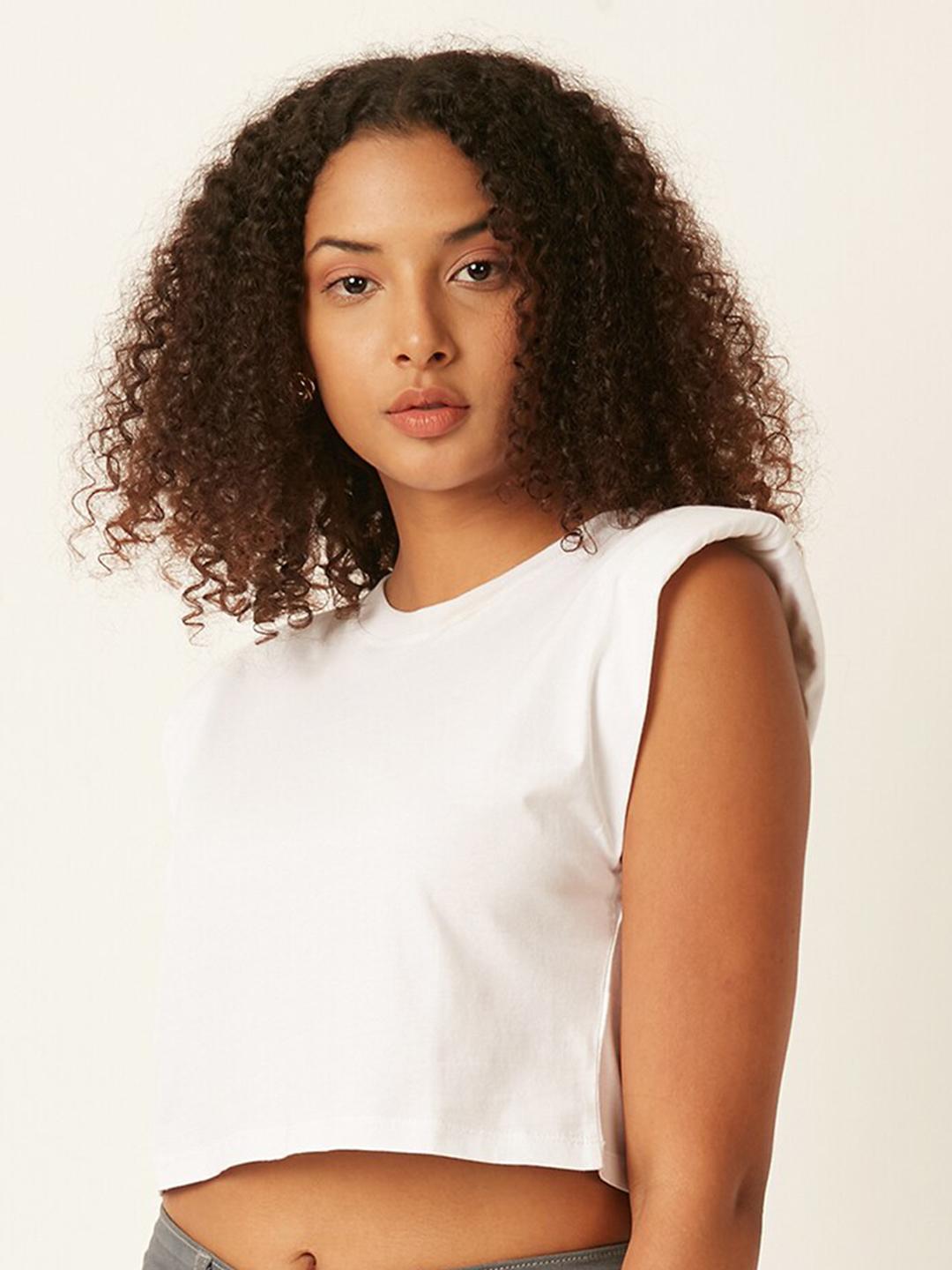 Buy FOREVER 21 White Extended Sleeves Pure Cotton Crop Top - Tops for ...
