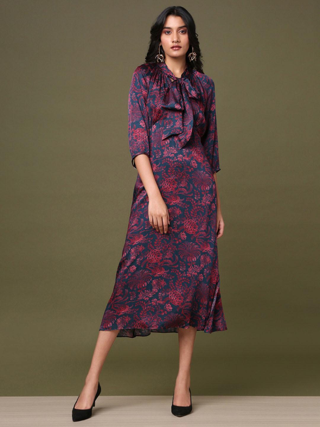 Buy Marigold Lane Floral Printed A Line Midi Dress - Dresses for Women ...