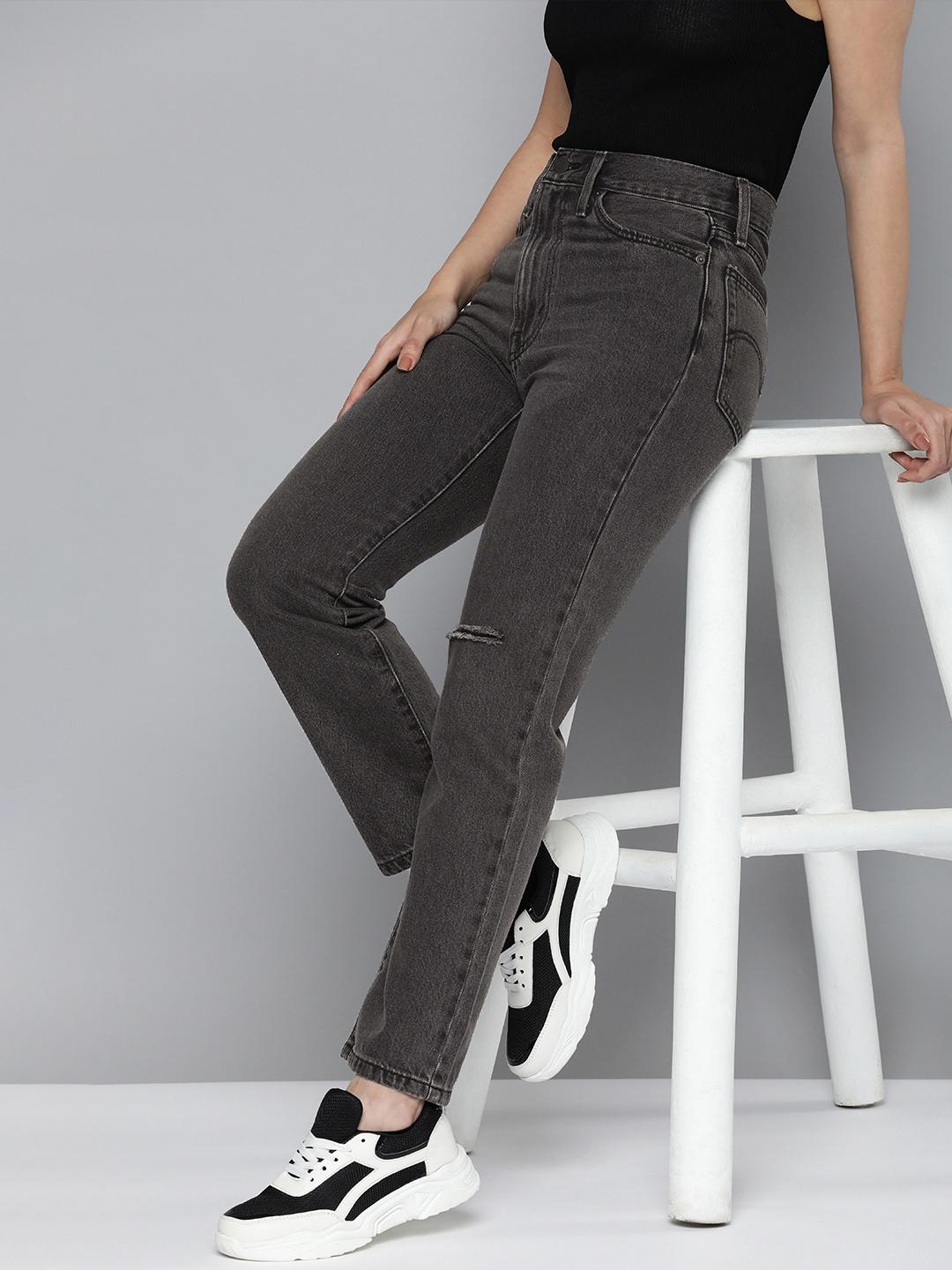Buy Levis Women Straight Fit Pure Cotton High Rise Slash Knee Light ...