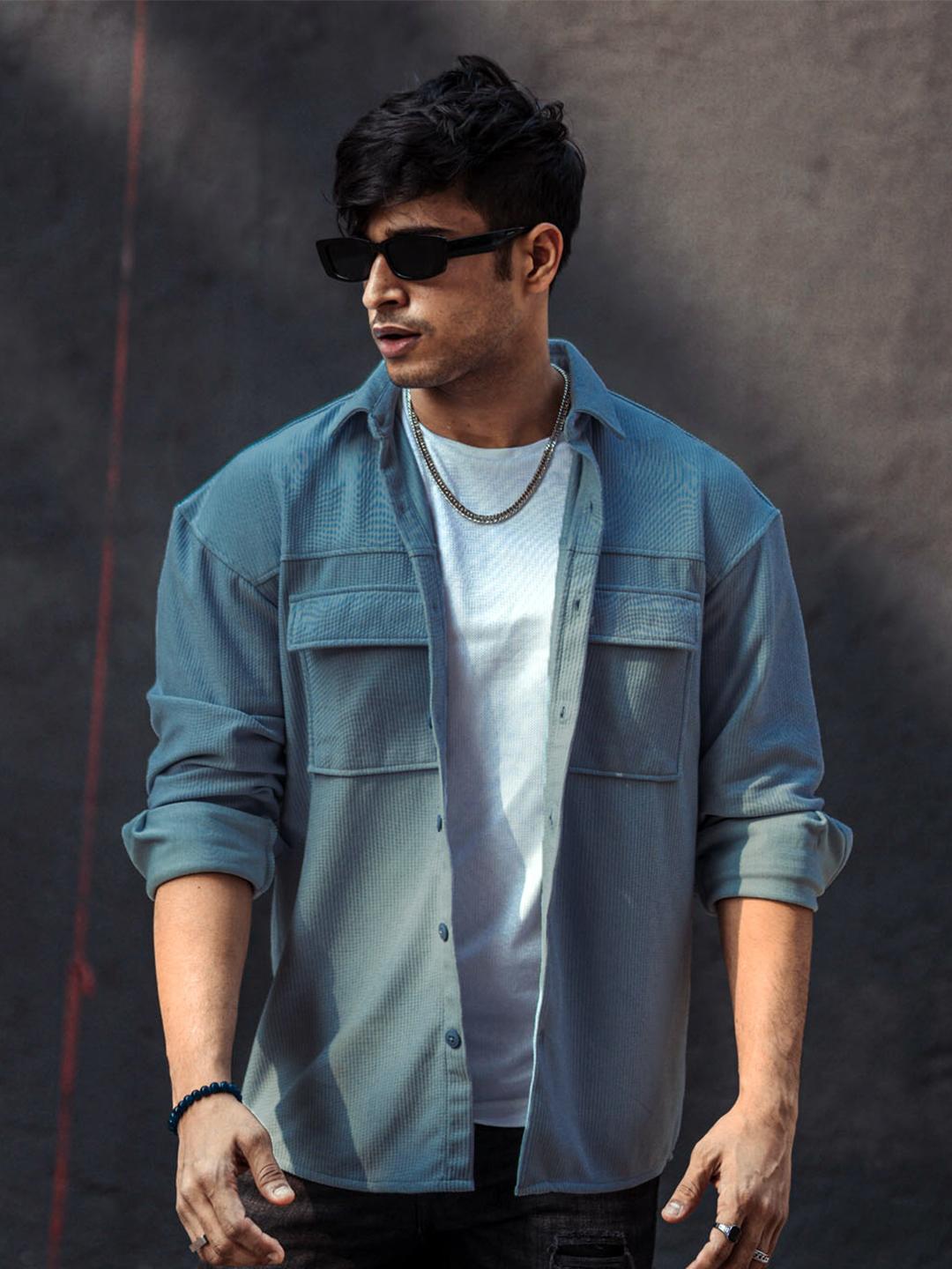 Buy Powerlook Blue India Slim Oversized Drop Shoulder Shirt - Shirts ...