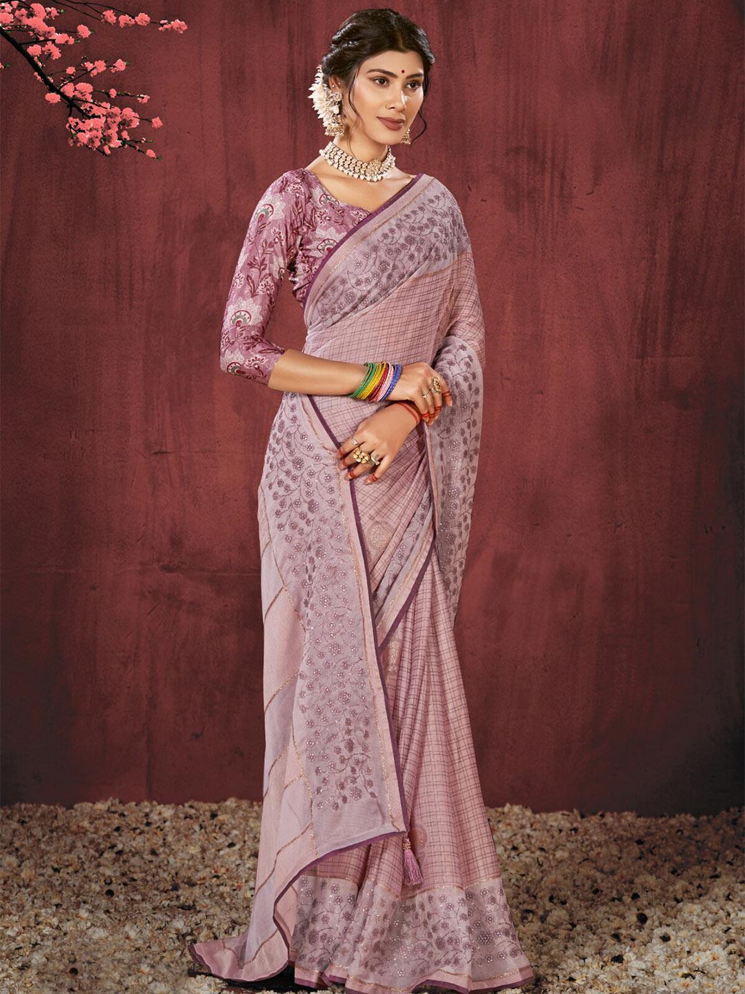 Buy Triveni Checked Embroidered Brasso Saree - Sarees for Women ...