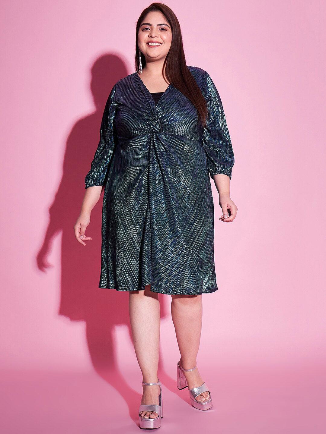Buy Athena Ample Plus Size Self Design V Neck A Line Dress - Dresses ...