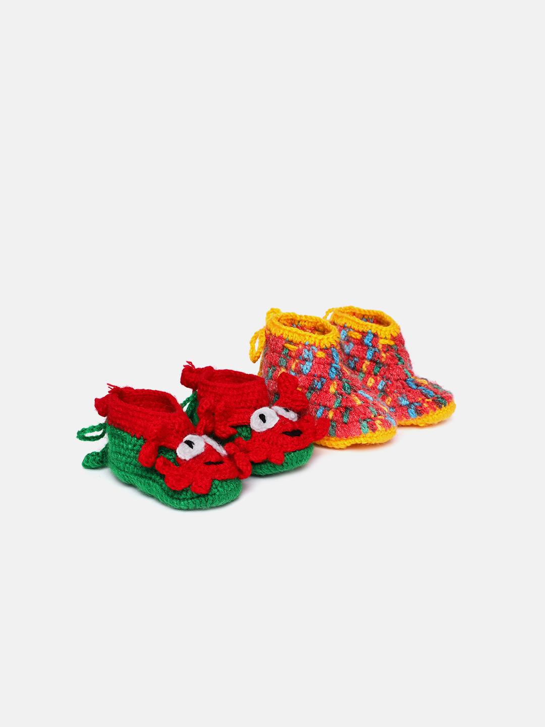 Buy CHUTPUT Unisex Kids Pack Of 2 Embroidered Crochet Booties - Booties ...