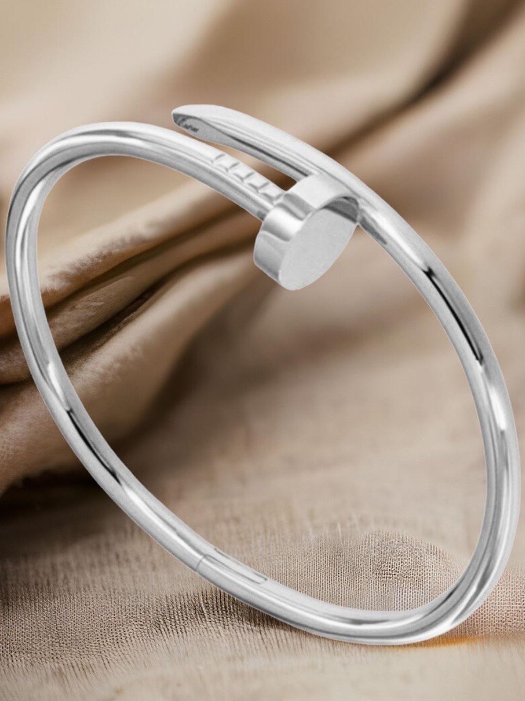 Buy MYKI Unisex Nail Design Silver Plated Cuff Bracelet - Bracelet for ...
