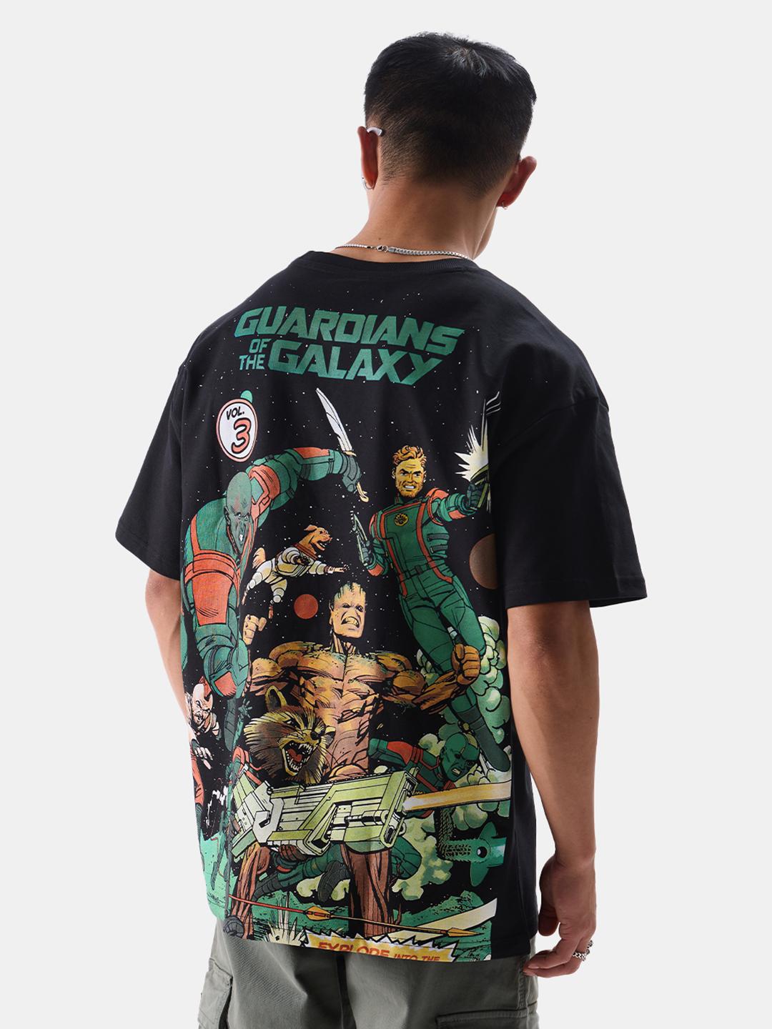 Buy The Souled Store Men Oversized Fit GOTG Printed Black T Shirts ...