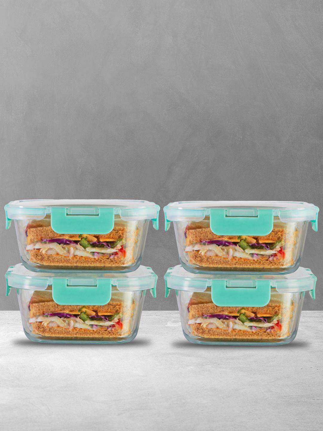 Buy Allo Set Of 4 FoodSafe Microwave Safe Glass Square Fridge Storage ...