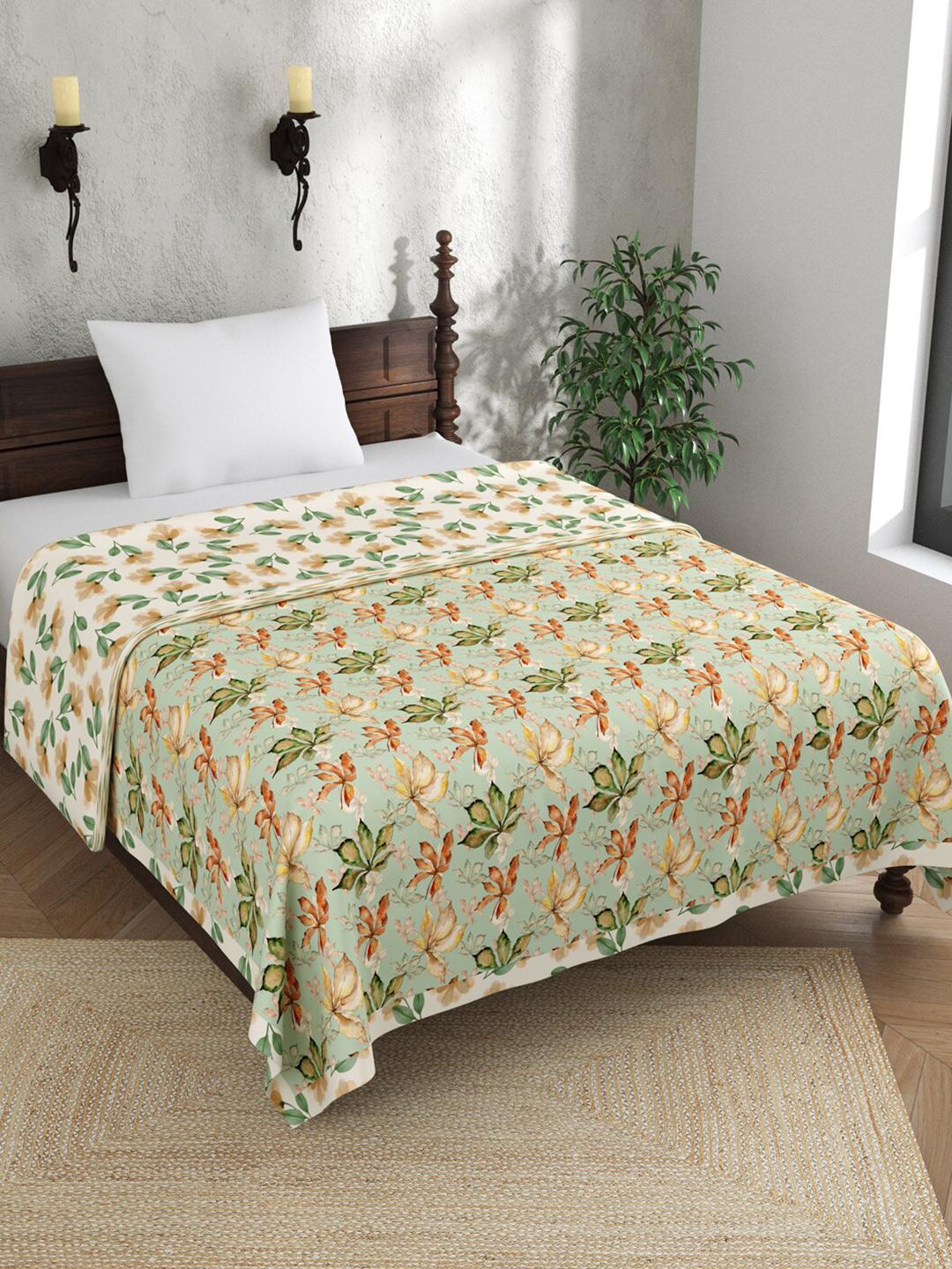 Buy EverHOME Green & White Floral AC Room 150 GSM Single Bed Dohar ...