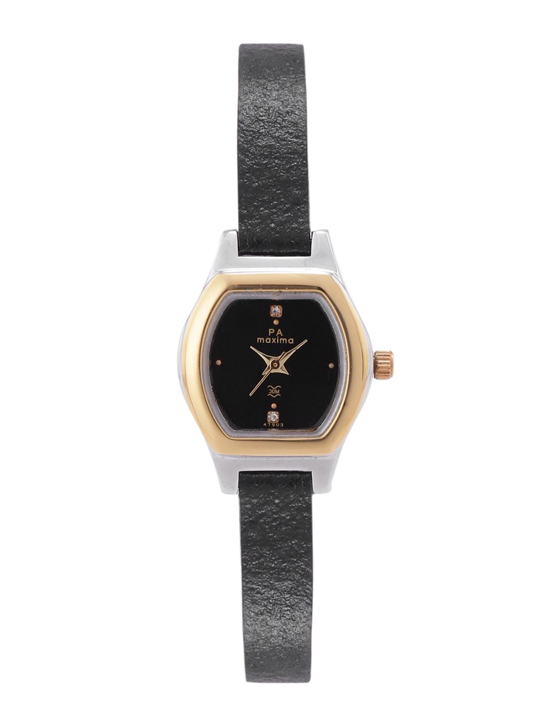 Buy Maxima Women Brass Dial & Leather Straps Gold Analogue Watch T ...