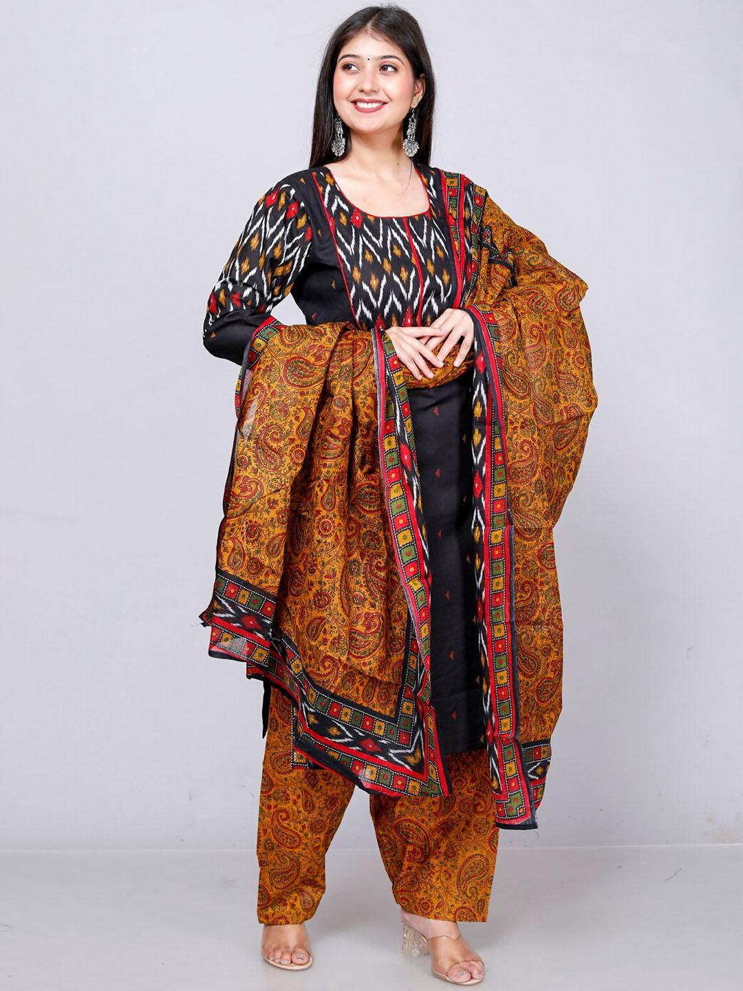 Buy Jevi Prints Paisley Printed Pure Cotton Kurta With Patiala ...