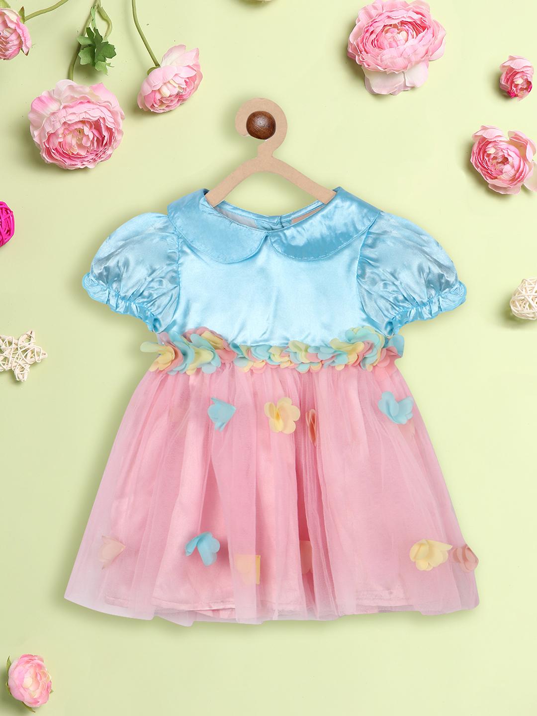 Buy Nauti Nati Girls Floral Corsage Peter Pan Collar Puff Sleeve Net ...