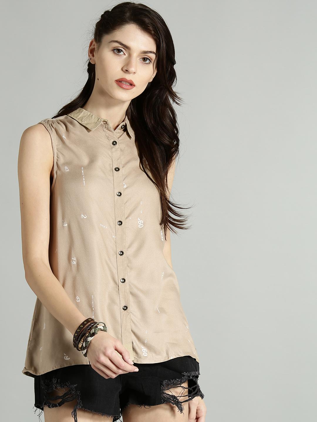 Buy Roadster Women Beige Regular Fit Printed Casual Shirt - Shirts for ...