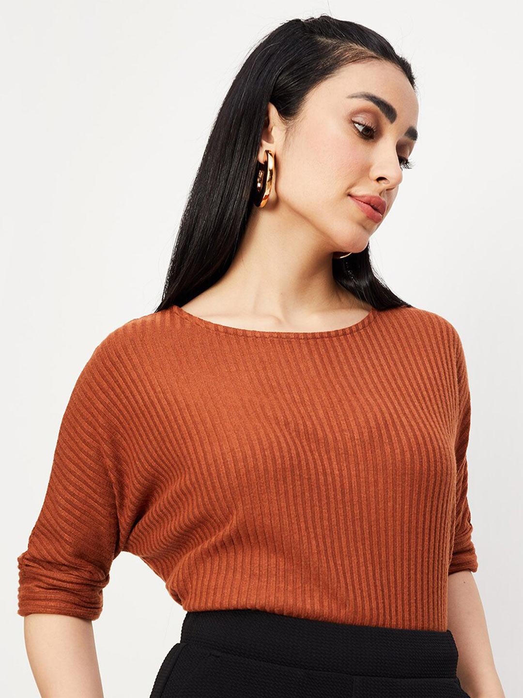 Buy Max Self Design Extended Sleeves Ribbed Top - Tops for Women ...