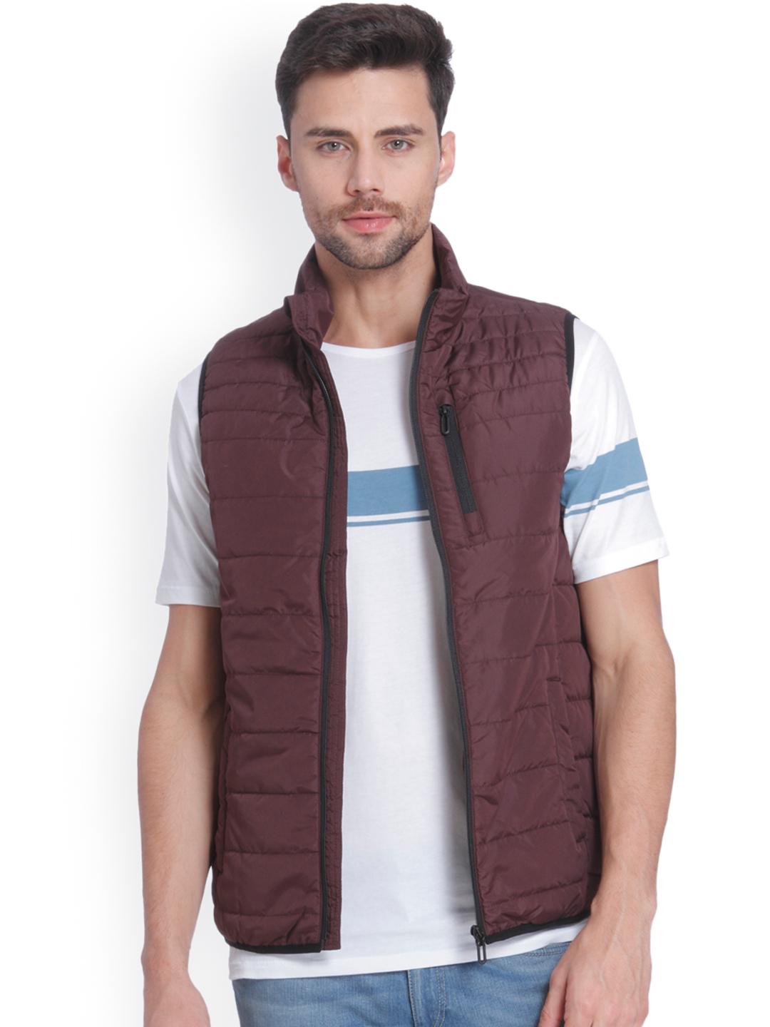 Buy ONLY & SONS Men Burgundy Solid Quilted Jacket - Jackets for Men ...