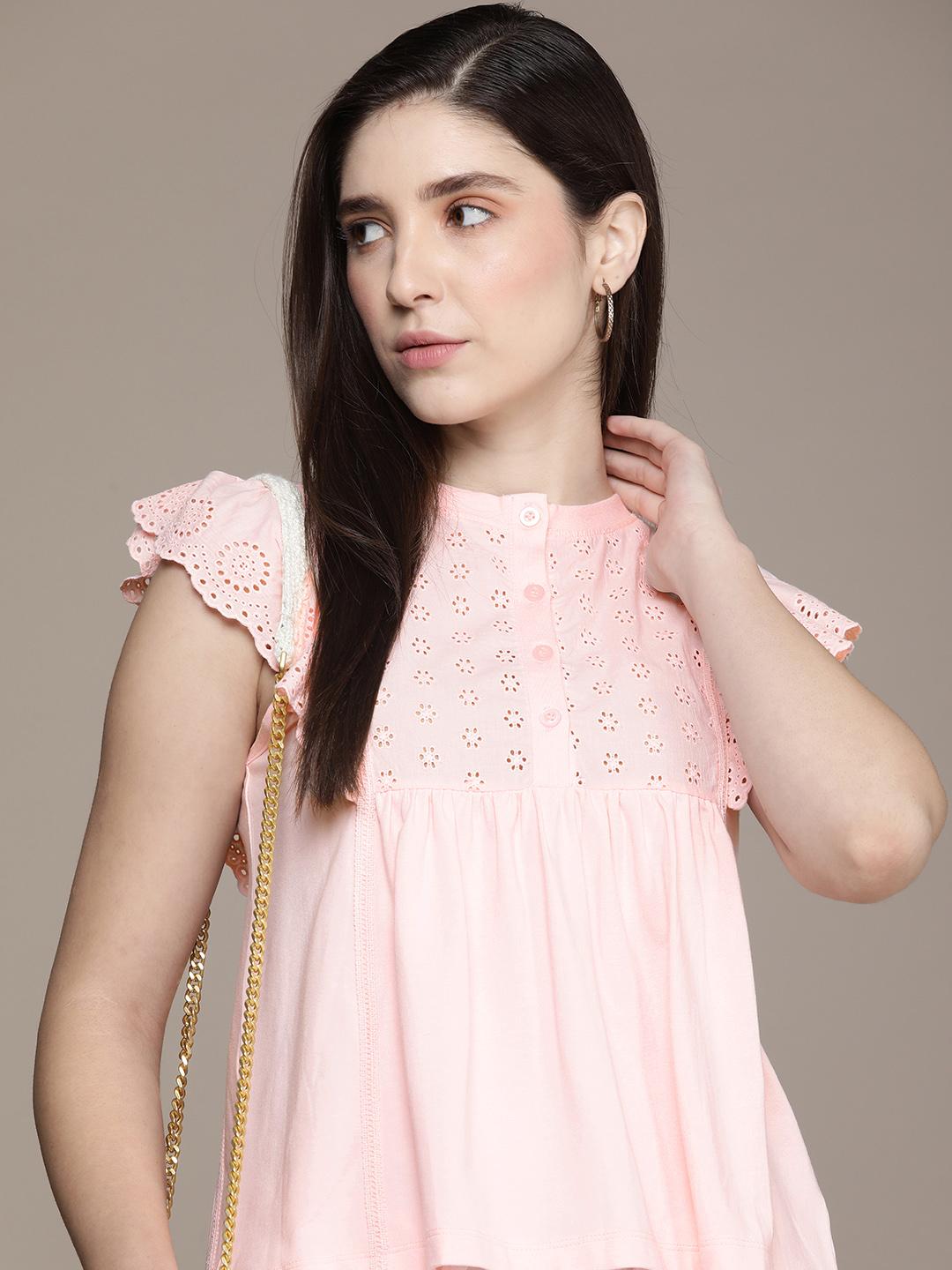 Buy French Connection Self Design Schiffli Detail A Line Top - Tops for ...