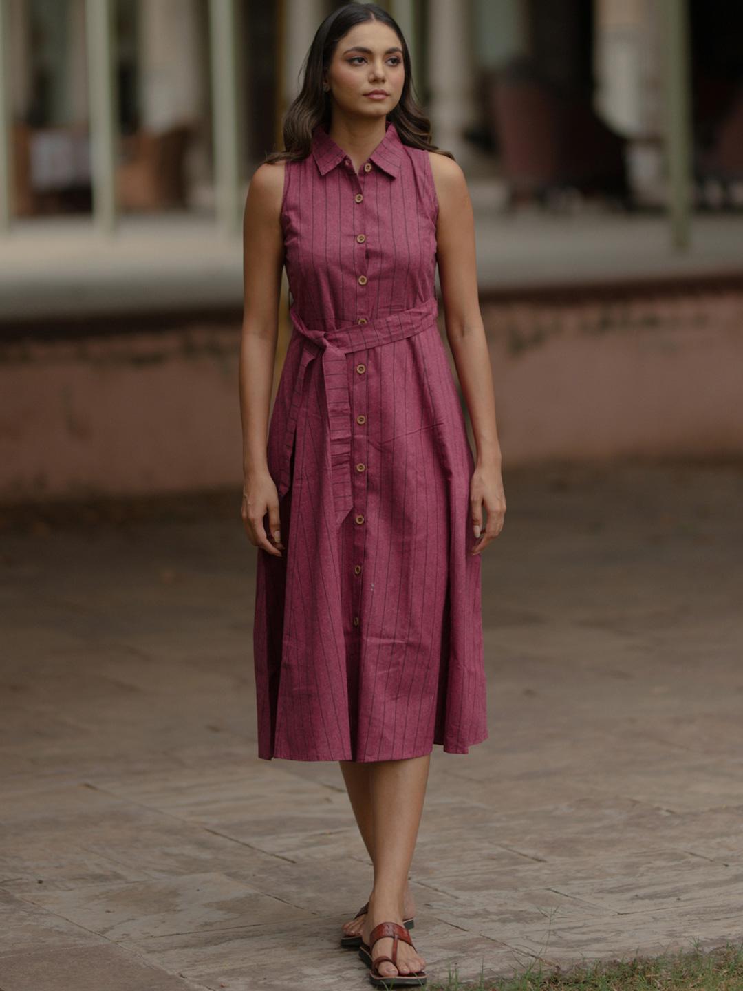 Buy Anayna Striped A Line Cotton Midi Dress - Dresses for Women ...