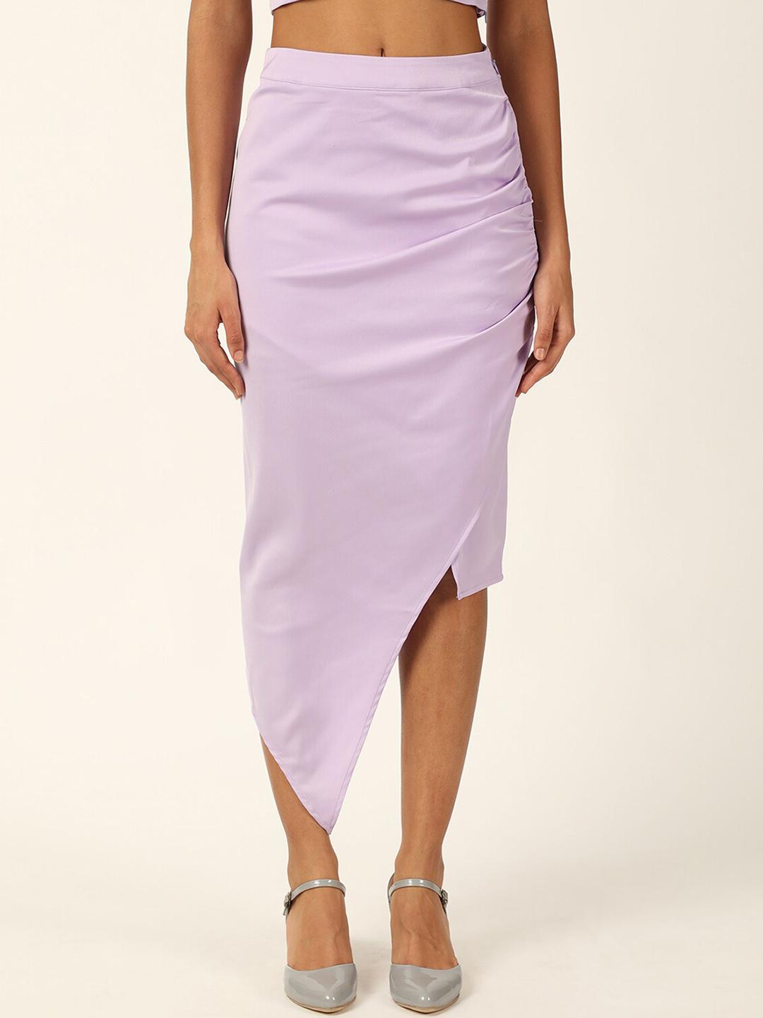 Buy FOREVER 21 Purple Ruched Asymmetric Hem Casual Midi Pencil Skirts ...