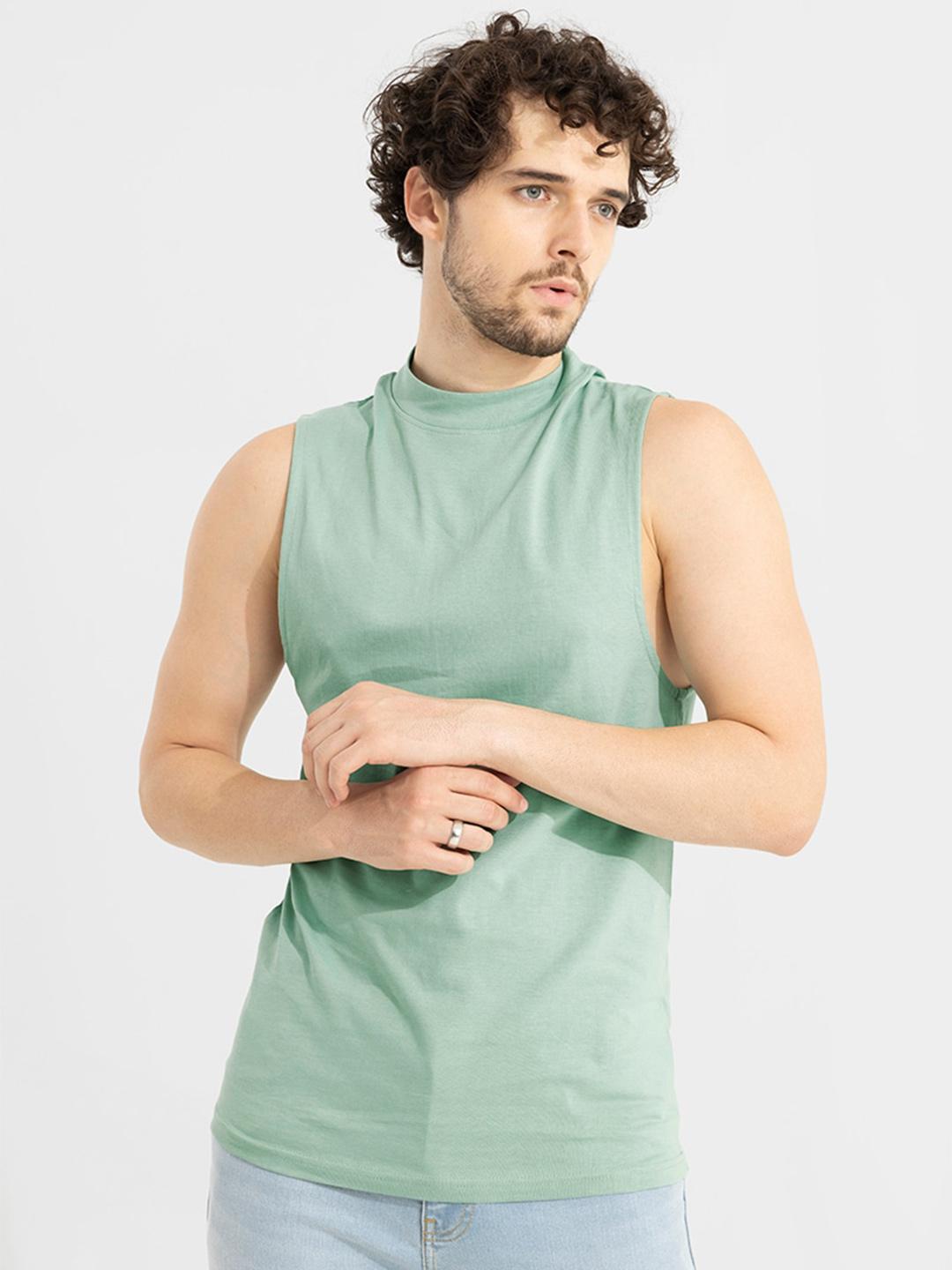 Buy Snitch Green High Neck Cotton Slim Fit T Shirt - Tshirts for Men ...