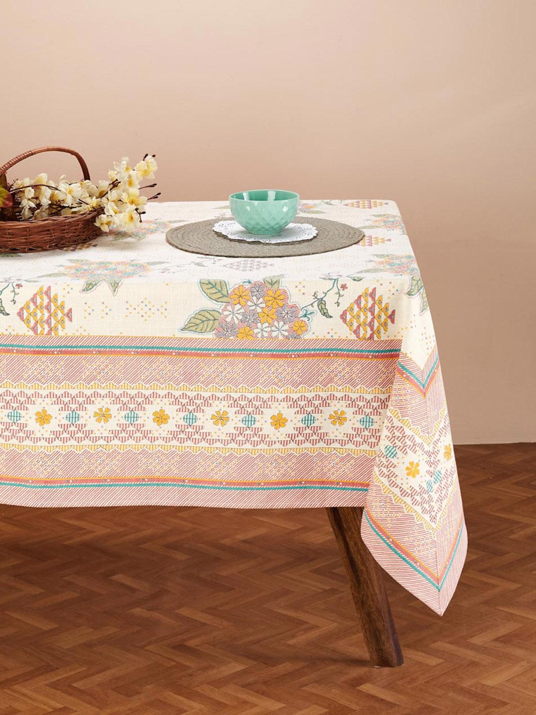 Buy Fabindia Bahaar Pink & White 6 Seater Pink Printed Cotton Table ...
