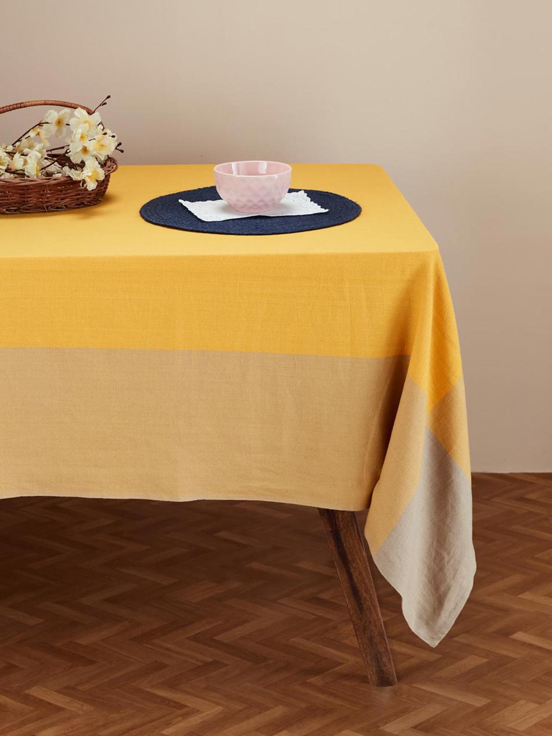 Buy Fabindia Adesh Mustard Yellow Cotton Woven Design 4 Seater Table ...
