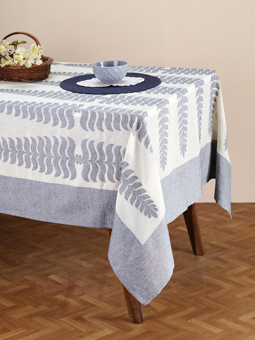 Buy Fabindia Amara Indigo Blue Woven Design Cotton 4 Seater Table Cover ...