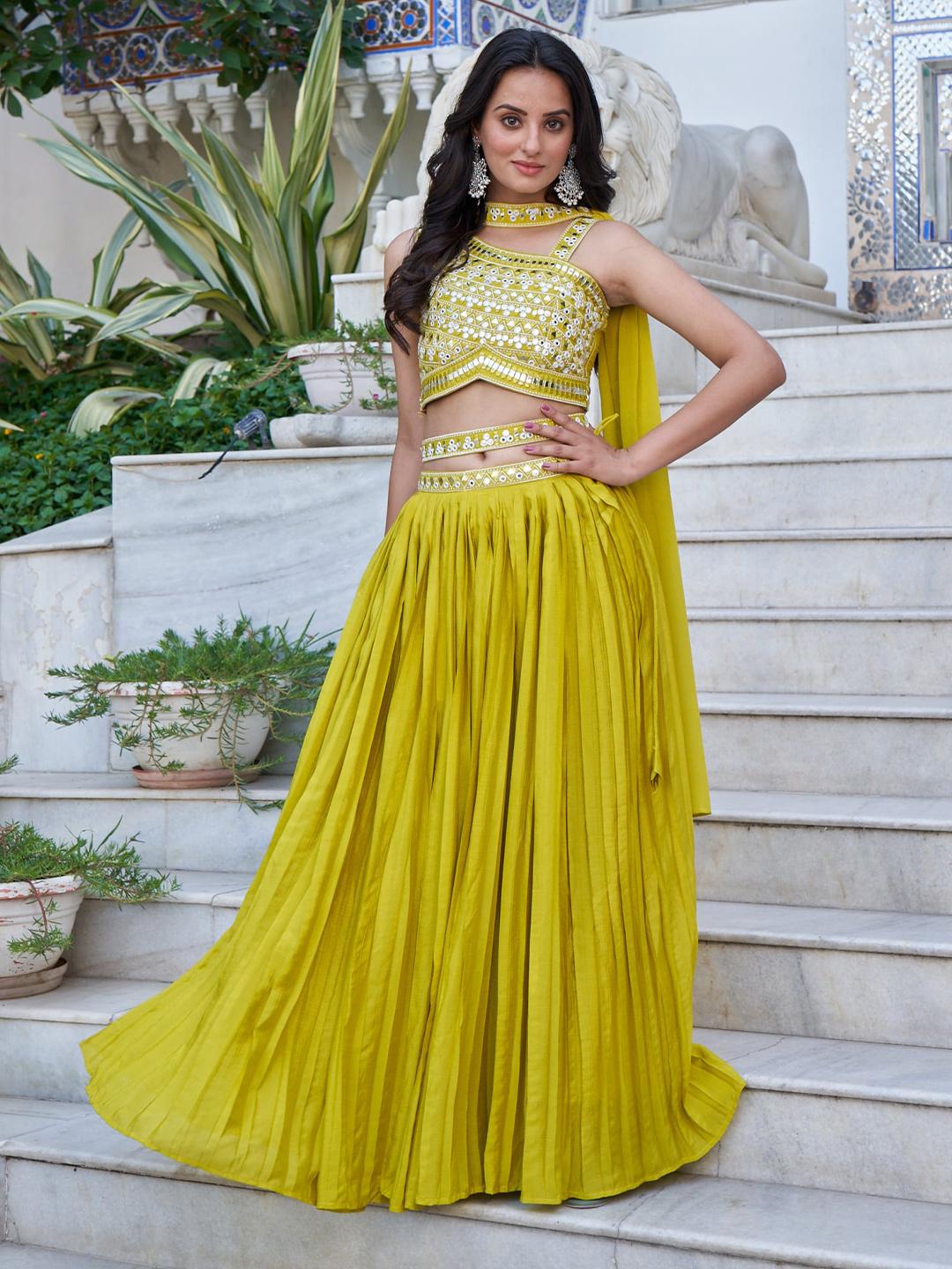Buy Vidraa Western Store Embroidered Mirror Work Ready To Wear Lehenga ...