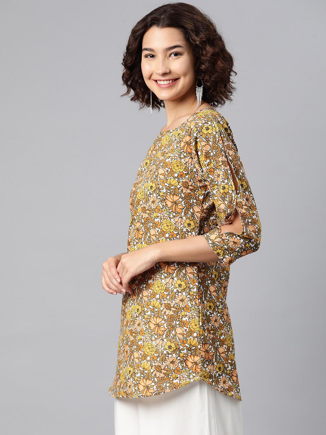 Buy VARUSHKA Floral Print Slit Sleeve Longline Top - Tops for Women ...