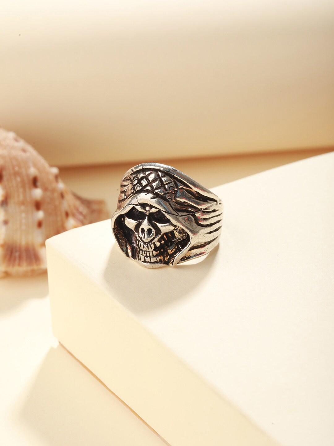 Buy Priyaasi Silver Plated Crowned Skull Finger Ring - Ring for Men ...