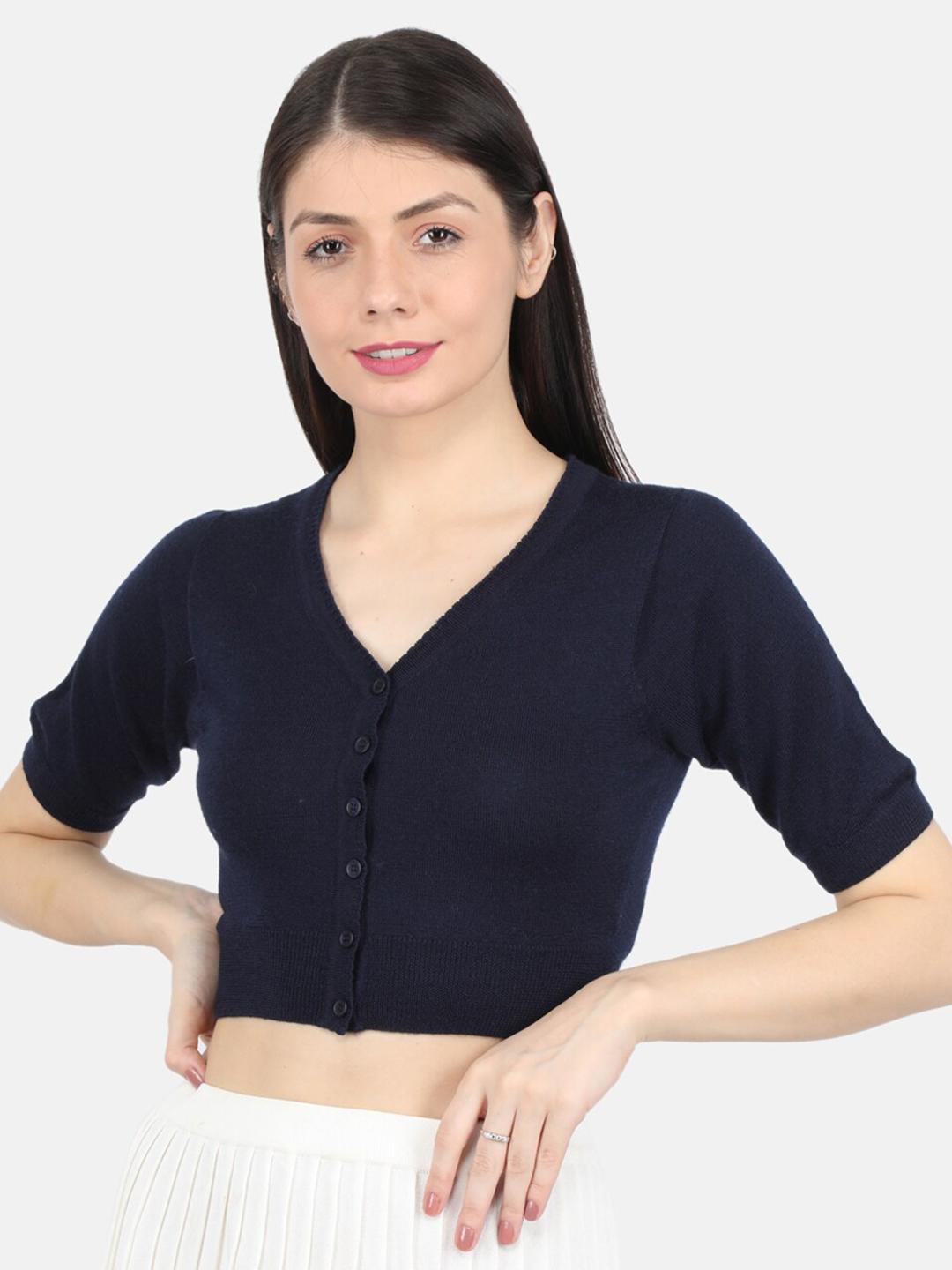 Buy Monte Carlo Front Open V Neck Woollen Crop Top - Tops for Women ...