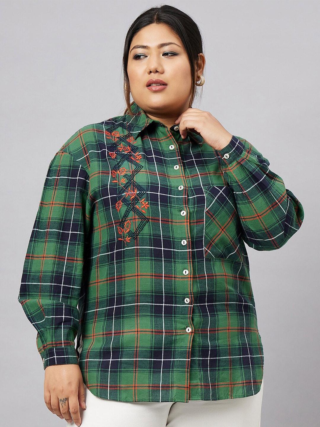 Buy Antheaa Curve Plus Size Green Checked Cotton Shirt - Shirts for ...