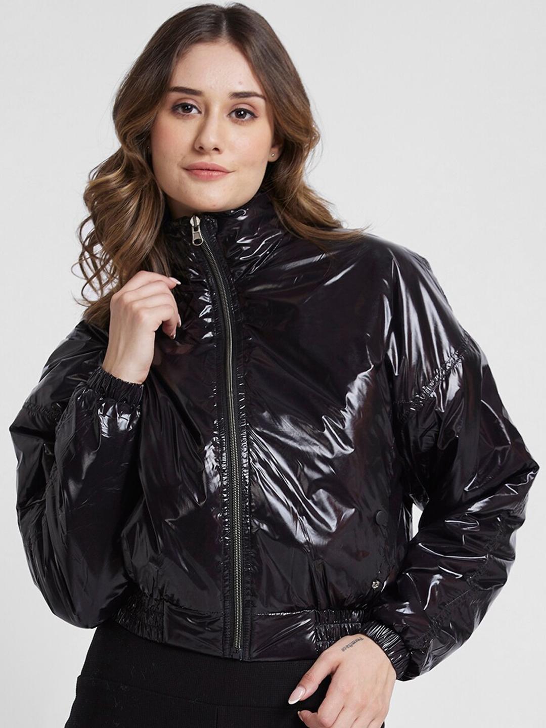 Buy SPYKAR Mock Collar Reversible Bomber Jacket With Faux Fur Trim ...