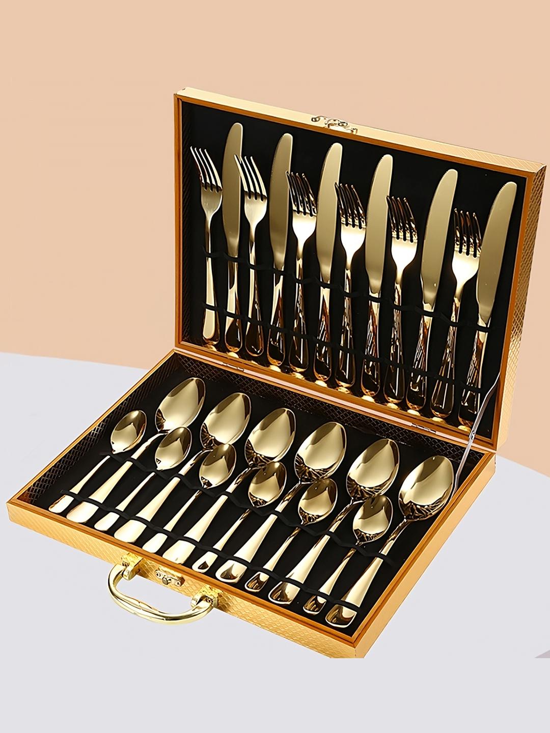 Buy BonZeaL Teal 24 Pieces Mirror Finish Stainless Steel Luxury Cutlery ...